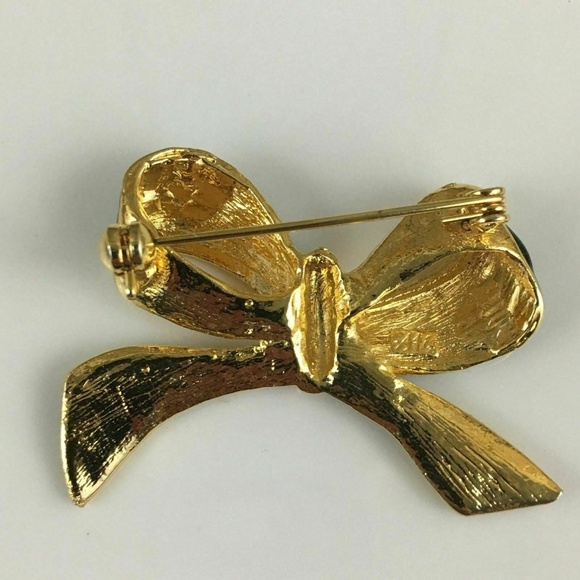 AAI | Jewelry | Vintage Aai Green And Gold Bow Enamel Brooch Pin | Poshmark